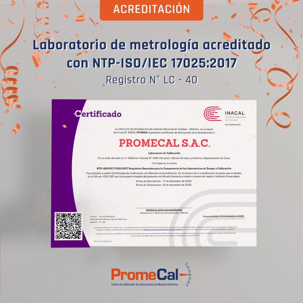 Acreditados por INACAL bajo la norma ISO/IEC 17025:2017 – PromeCal